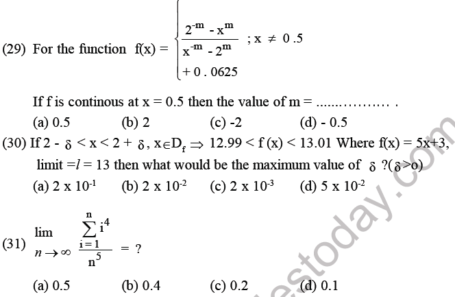 JEE Mathematics Limits Continuity and Differentiability MCQs Set B with Answers